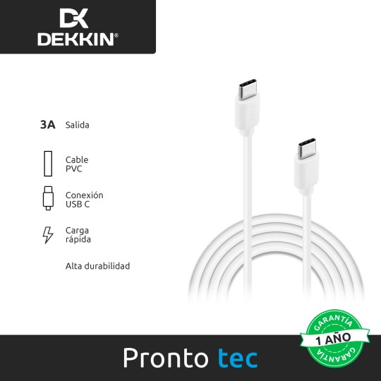 Cable Dekkin USB Tipo C-C 3a Blanco - Dekkin