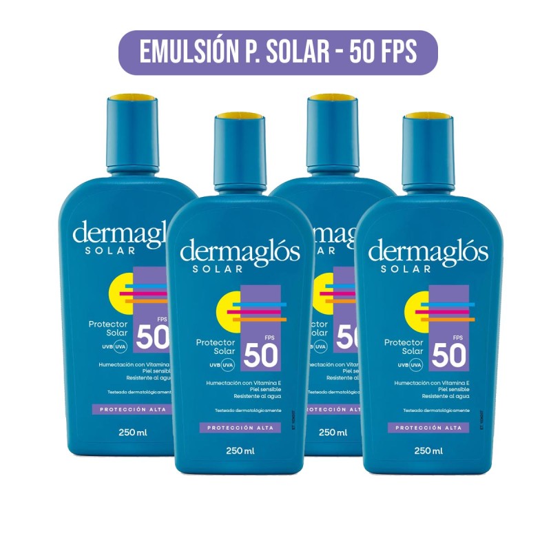 Kit Protector Solar Dermaglós FPS50 Emulsión 250ml x 4 und - Dermaglos