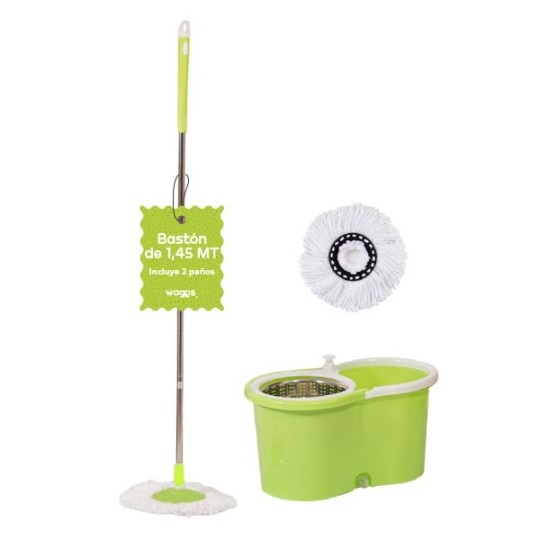 Mopa con Balde Centrifuga Lampazo Trapeador Giratorio 360 Verde Waggs ...