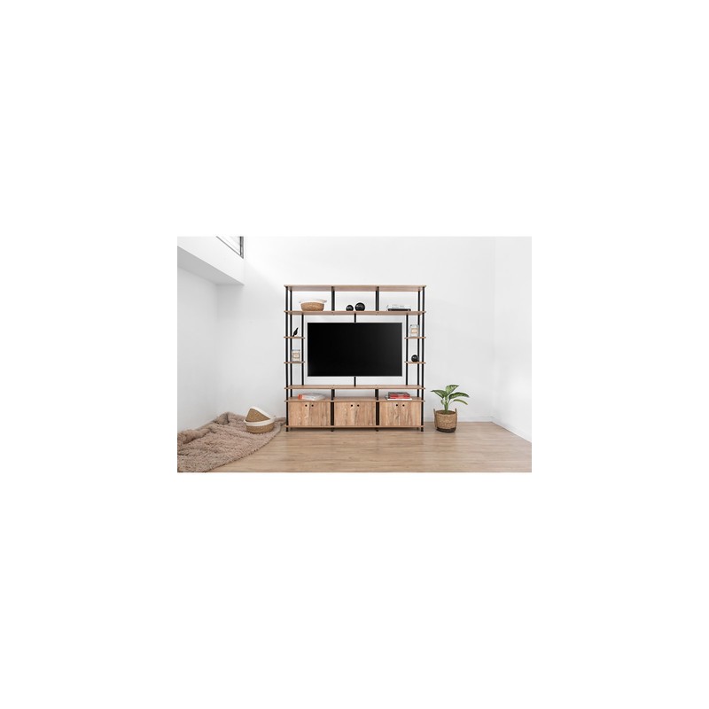 RACK PARA TV CON SOPORTE + 3 MÓDULOS. 192 x 30 x 200 cm. Color ROBLE ...