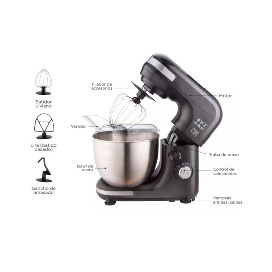 Batidora Planetaria Negra Gadnic 7 Velocidades y Accesorios - GADNIC