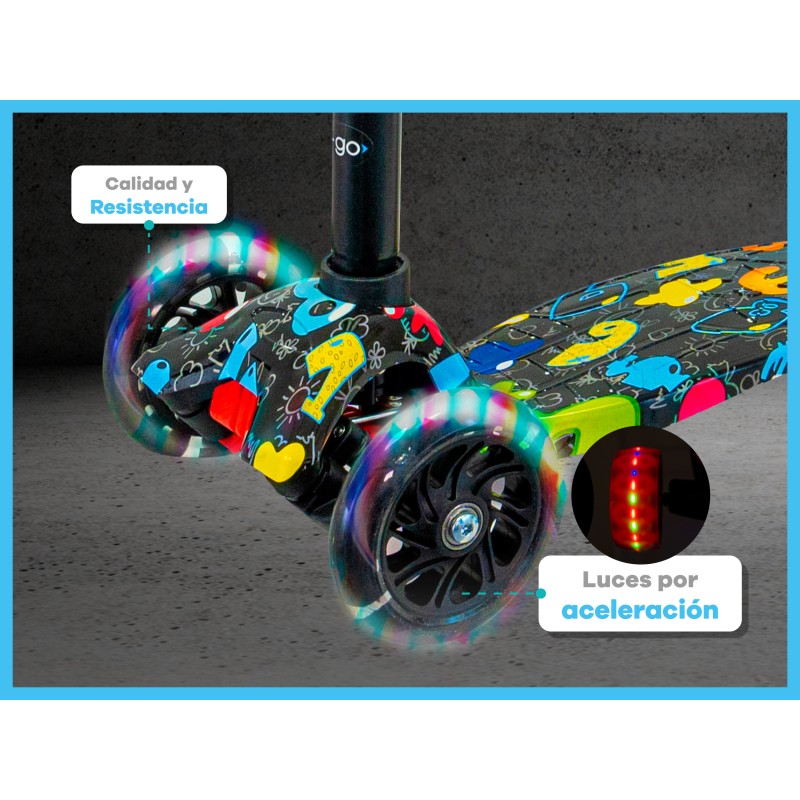Monopatin T-go Urban Infantil con luces Led hasta 14 años Color Negro ...