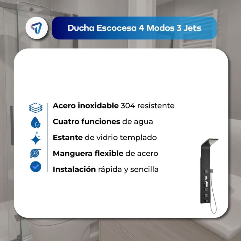 Ducha Escocesa 4 Modos Y 3 Jets Dirigibles Hidromasaje Waggs Negro