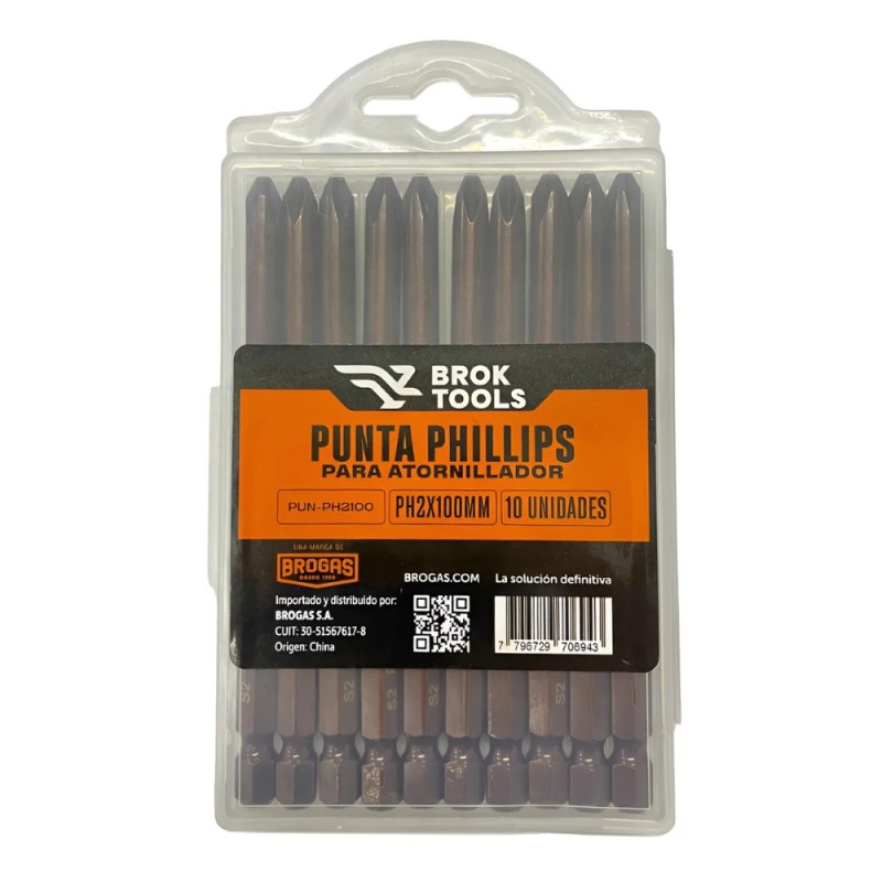 Pack 10 Puntas Philips Atornillador Taladro 2x100mm Broktools